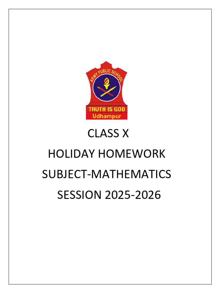 Class X Math Holiday Homework 2025-26 | PDF