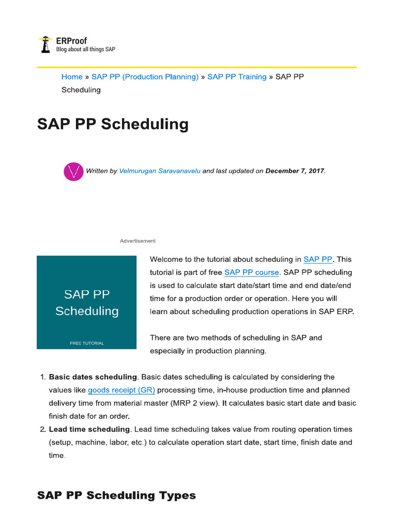 SAP PP Scheduling Tutorial | PDF