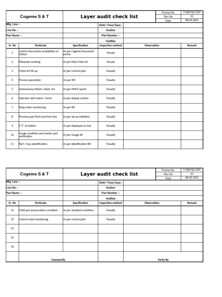 Layer Audit Check List | PDF | Audit | Accounting