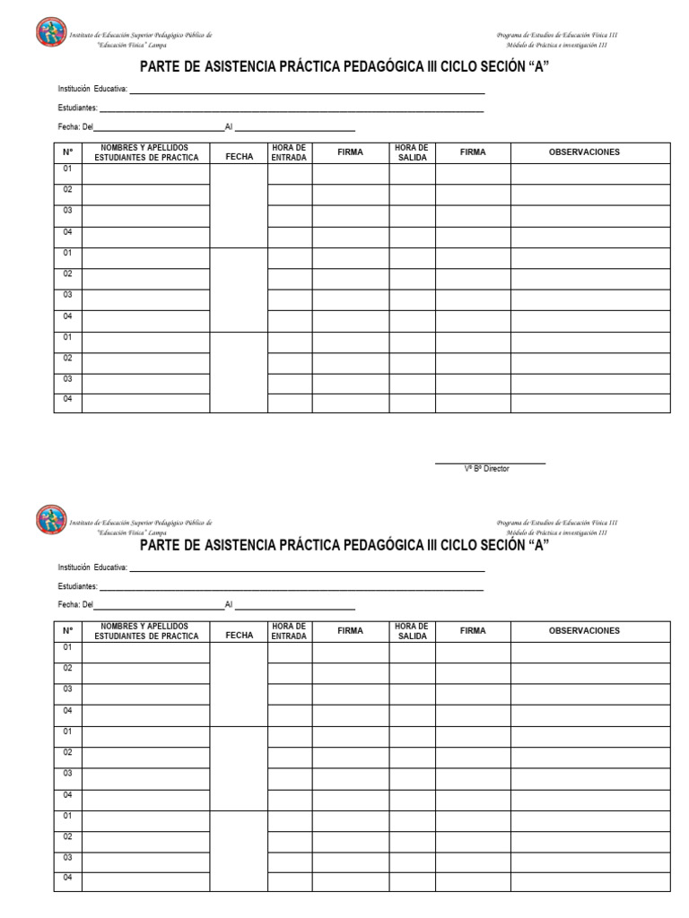 Parte - Asistencia - Estudiante Practicante VII | PDF
