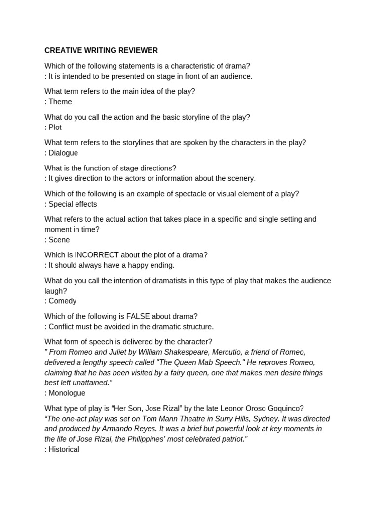 Creative Writing Reviewer | PDF | Play (Theatre) | Parody