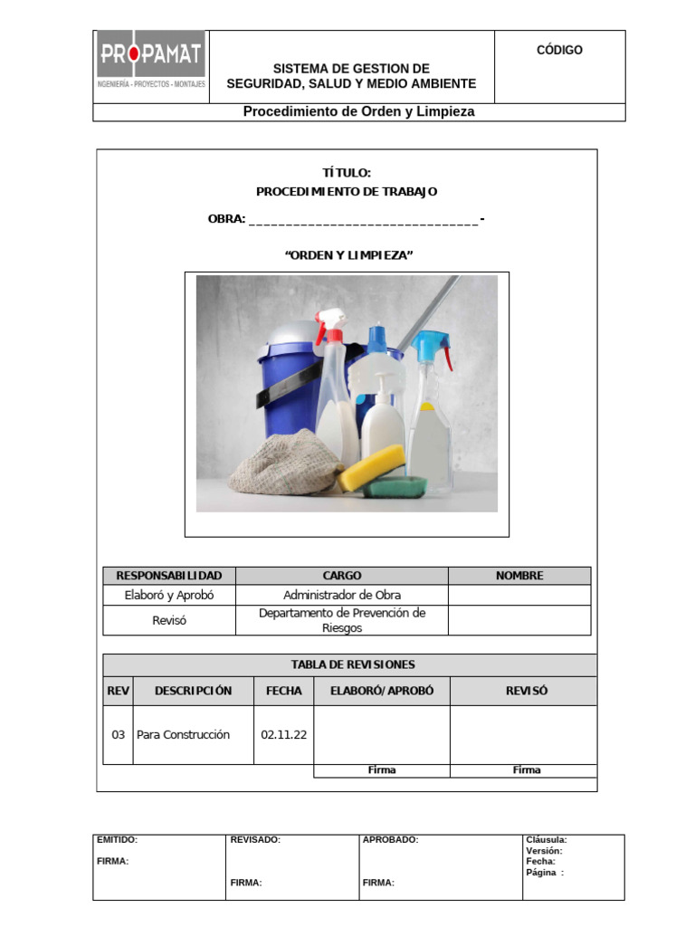 Procedimiento Orden y Limpieza Propamat | PDF | Residuos
