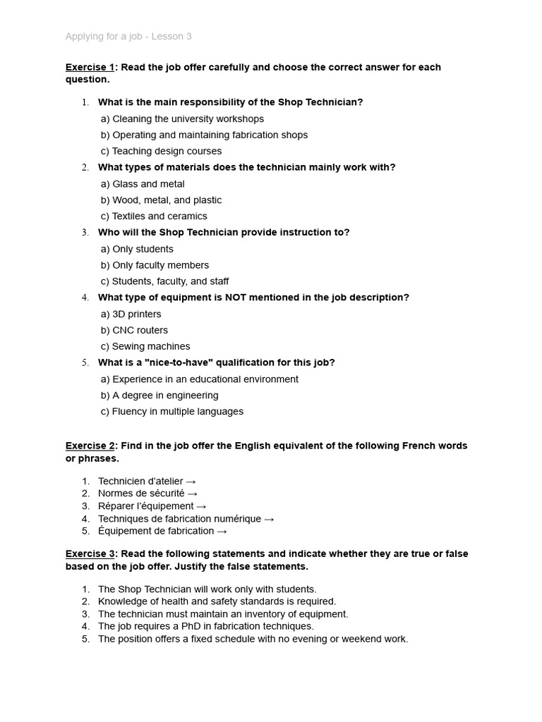 Applying For A Job - Lesson 3-2 | PDF
