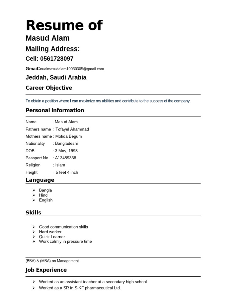 CV Masud KKKKK | PDF