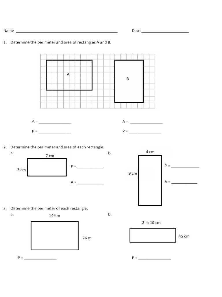 4.MD .A.3 4th Grade Find Area Perimeter of Rectangles Worksheets PDF ...