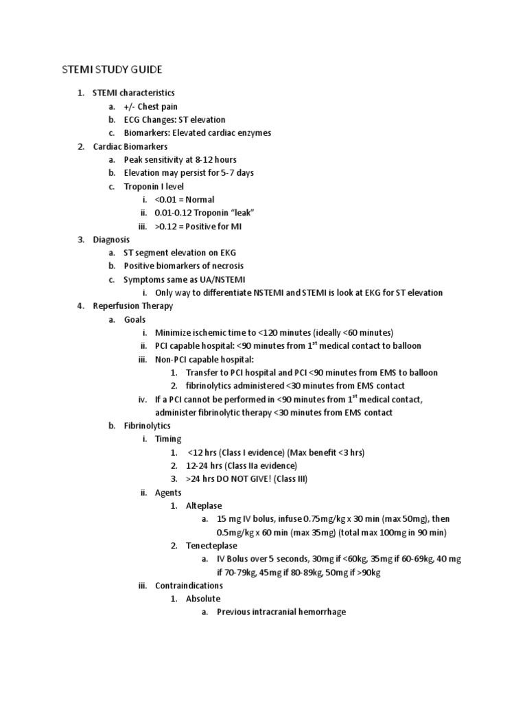 Stemi Study Guide | PDF | Myocardial Infarction | Medical Specialties