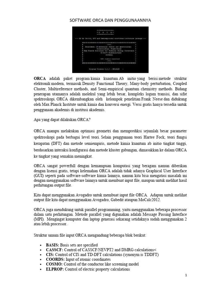 Panduan Penggunaan Software ORCA | PDF