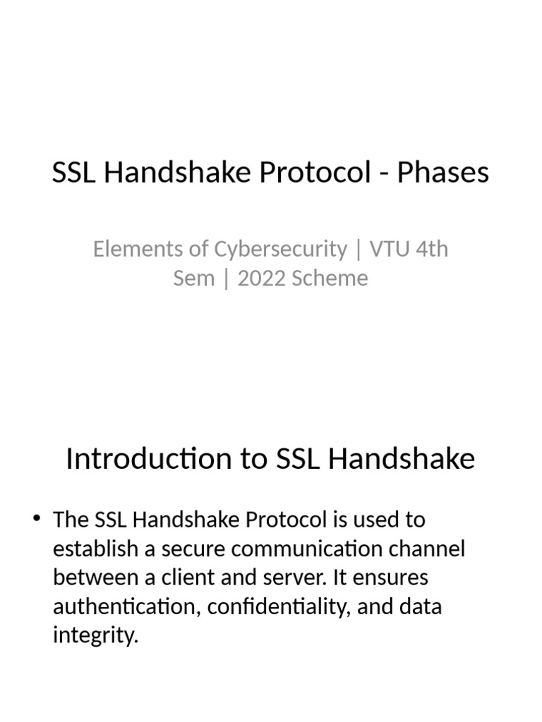 SSL Handshake Protocol Phases VTU | PDF