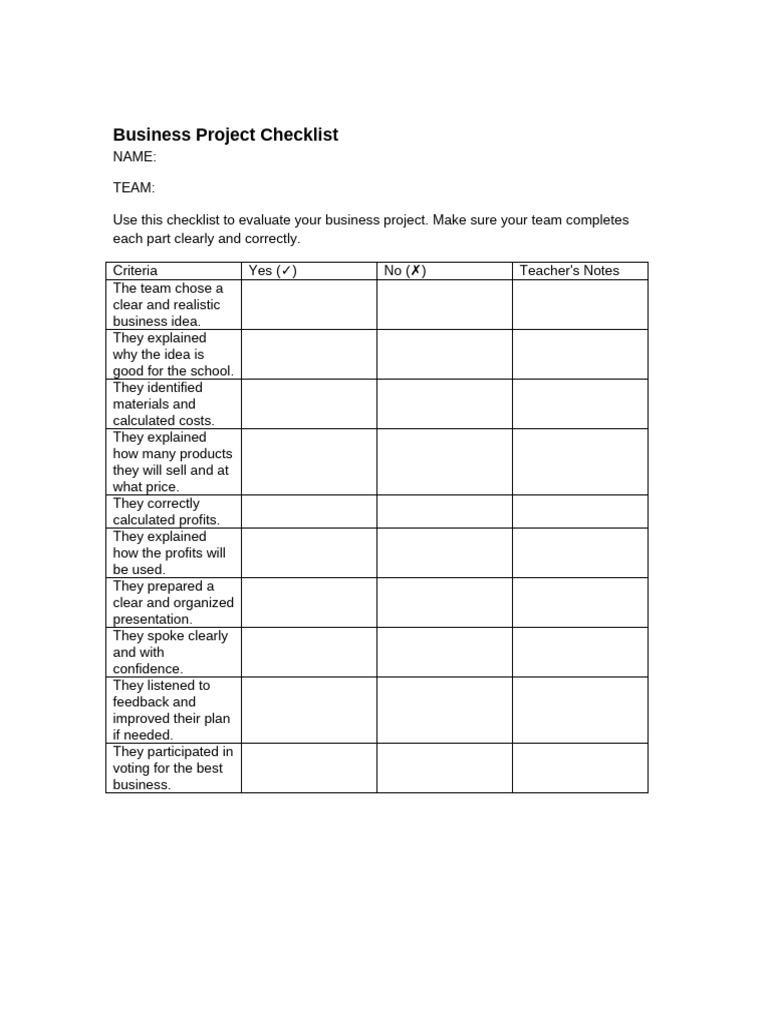 Business Project Checklist | PDF