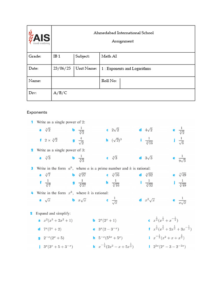 AI Exponents and Logarithms | PDF