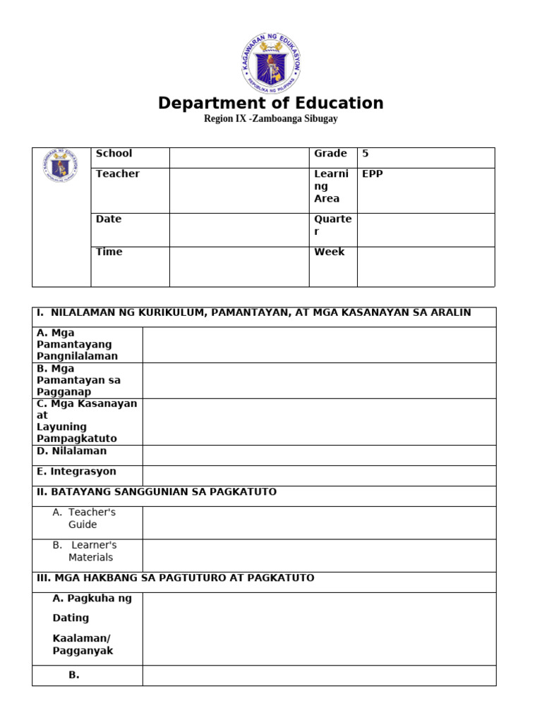 Blank Matatag LP Template | PDF