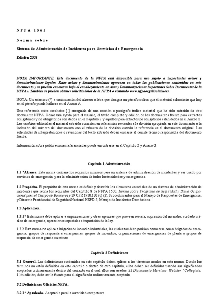 NFPA 1561 - 2008 Sobre Sistemas de Administracion de Incidentes para ...