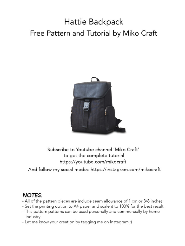 Hattie Backpack - Free Pattern and Tutorial by Miko Craft | PDF