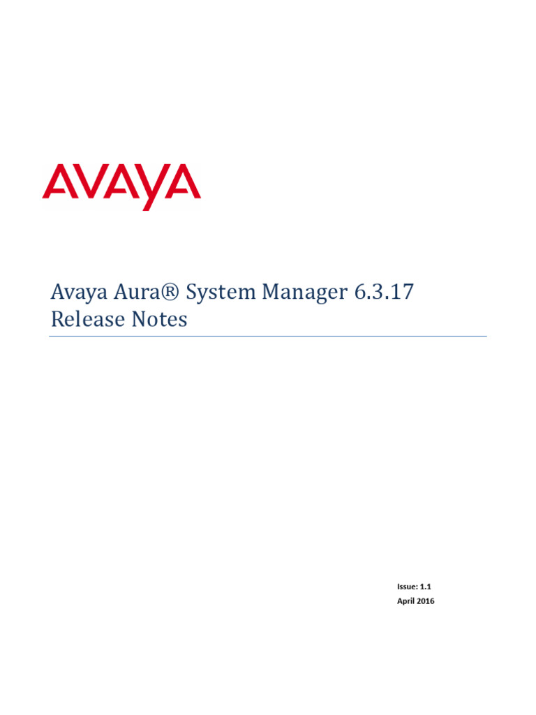 Avaya Aura System Manager 6.3.17 Release Notes | PDF | License | Software