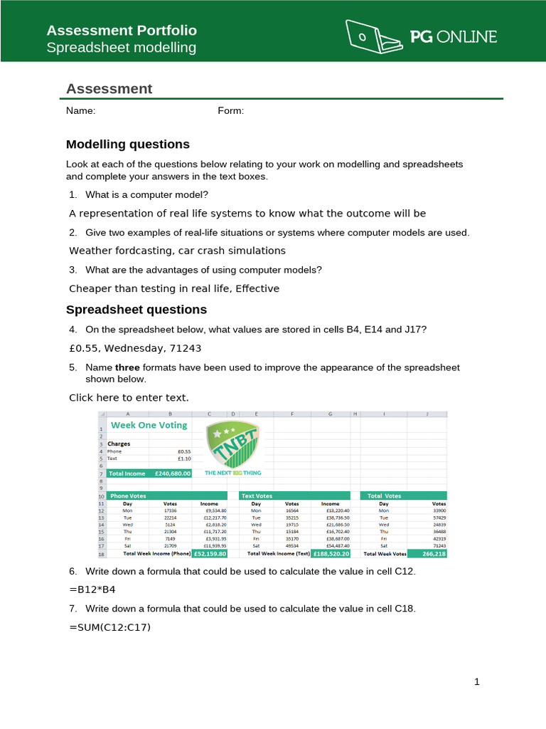 Spreadsheet Modelling Assessment Guide | PDF | Spreadsheet | Applied ...