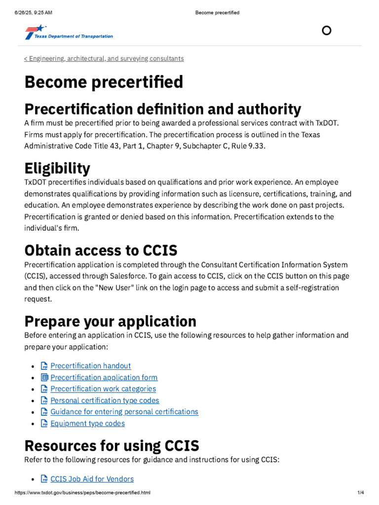 TxDOT Precertification Process Guide | PDF