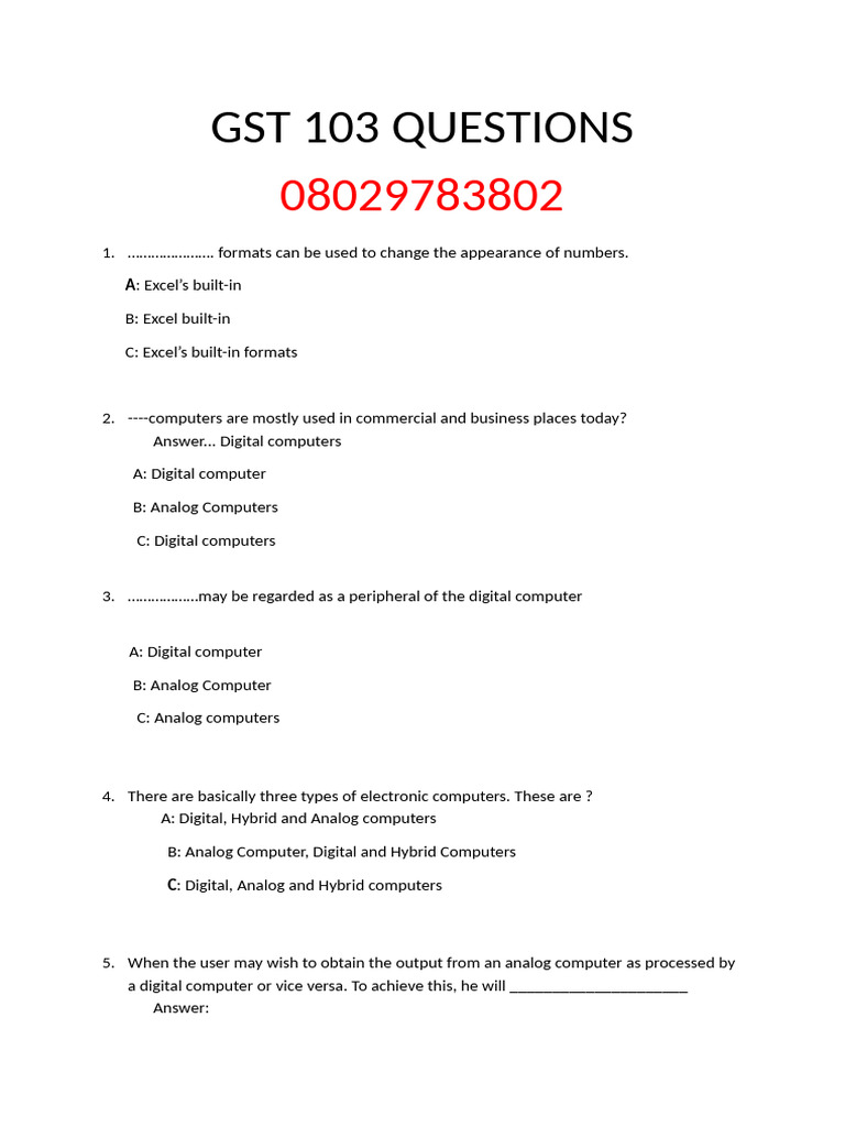 GST 103 Questions 08029783802 | PDF | Hyperlink | Software