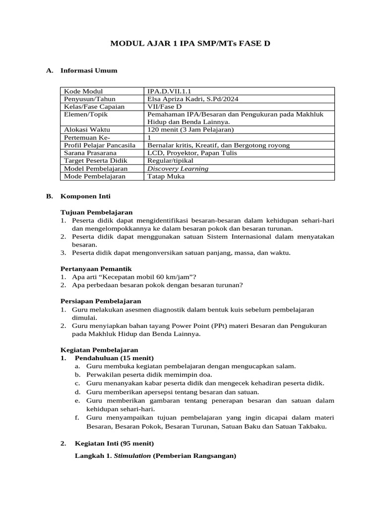 Modul Ajar IPA: Besaran & Pengukuran | PDF