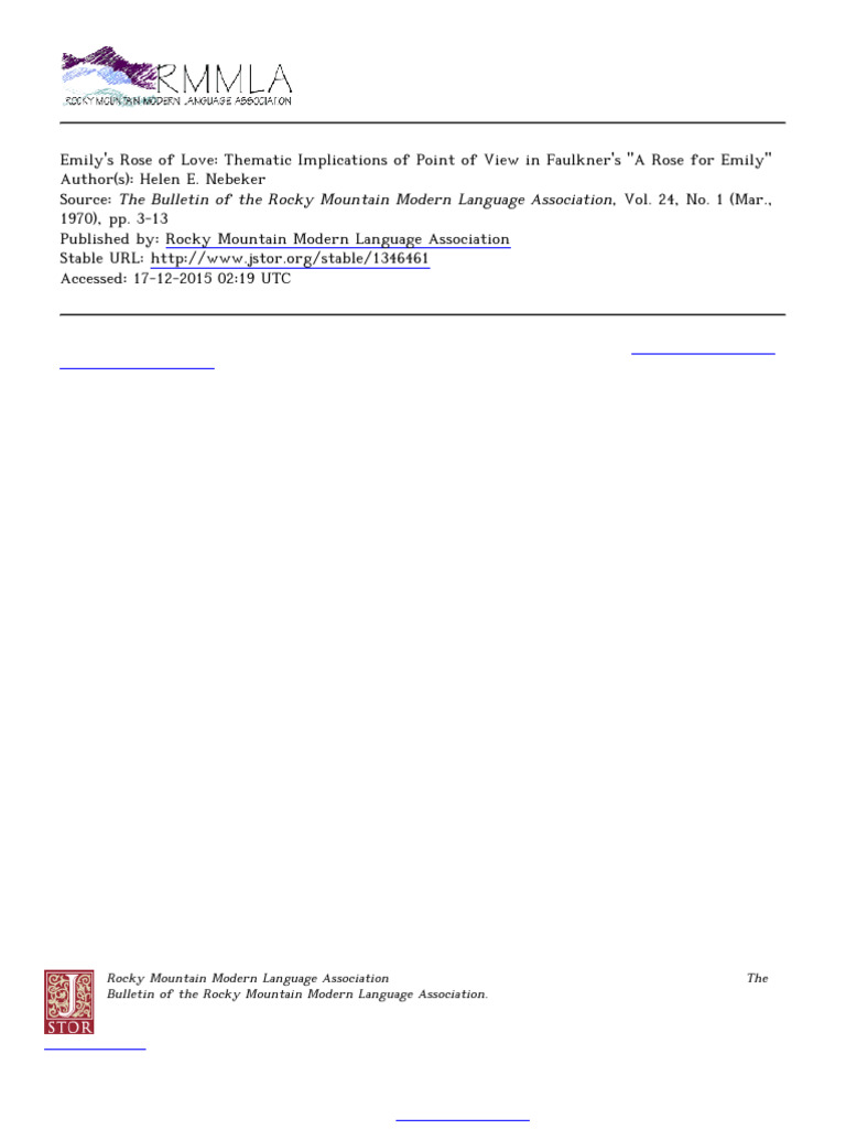 Nebeker - Thematic Implications of POV in Faulkner's 'A Rose For Emily ...