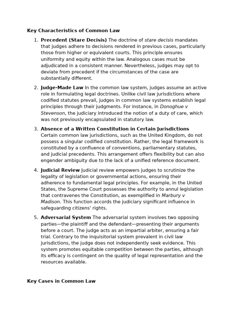 Key Characteristics of Common Law | PDF | Common Law | Precedent