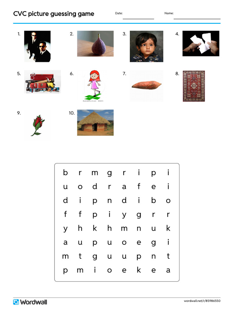 CVC Picture Guessing Game Wordsearch | PDF