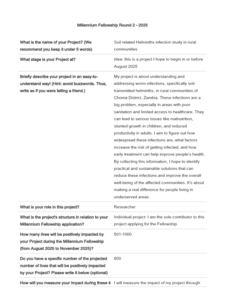 SIMON KACHA MillenniumFellowshipApplication | PDF | Sanitation | Goal