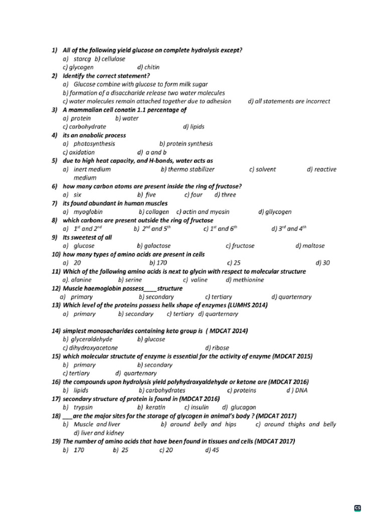 Practice Sheet, Wtar, Carbohydrates and Protien | PDF