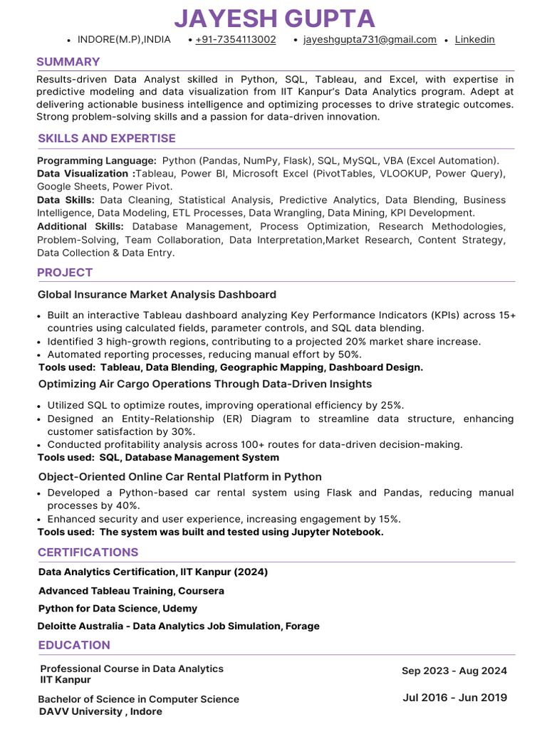Jayesh Gupta: Data Analyst Profile | PDF | Analytics | Data