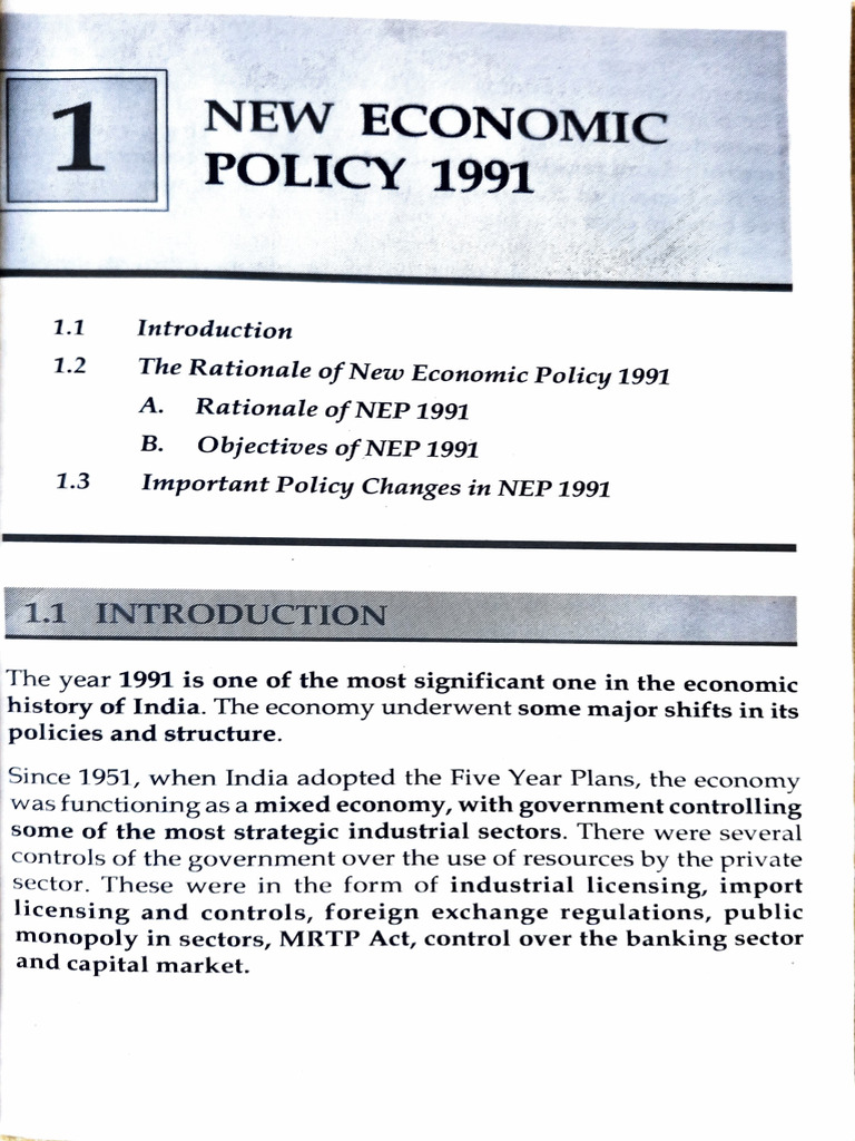 NEP 1991: Rationale and Objectives | PDF | Fiscal Policy | Government ...