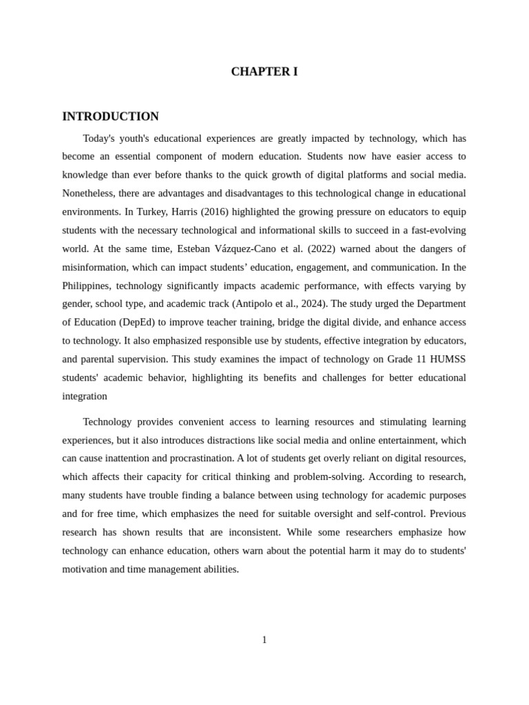 The Impact of Technology On The Academic Behavior of Grade 11 Humss ...