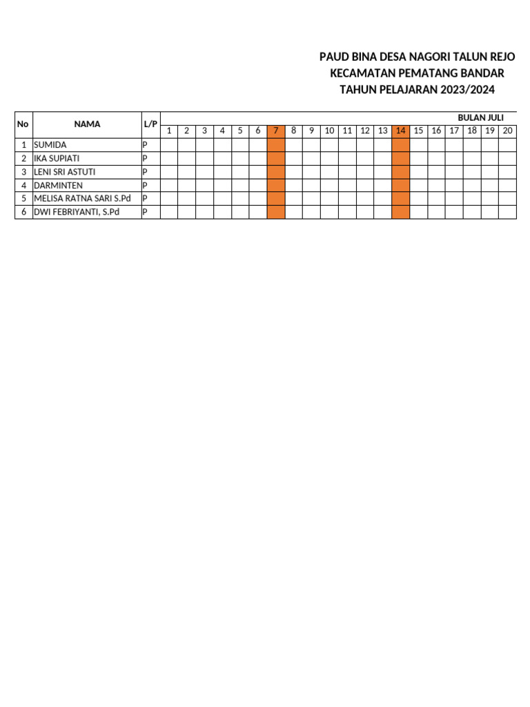 Data Siswa PAUD Talun Rejo 2023/2024 | PDF