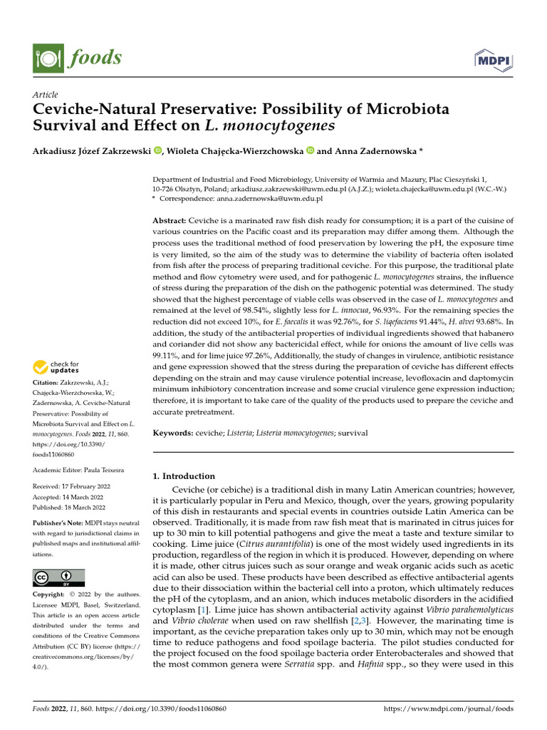 Ceviche-Natural Preservative Possibility of Microbiota 2022 | PDF ...