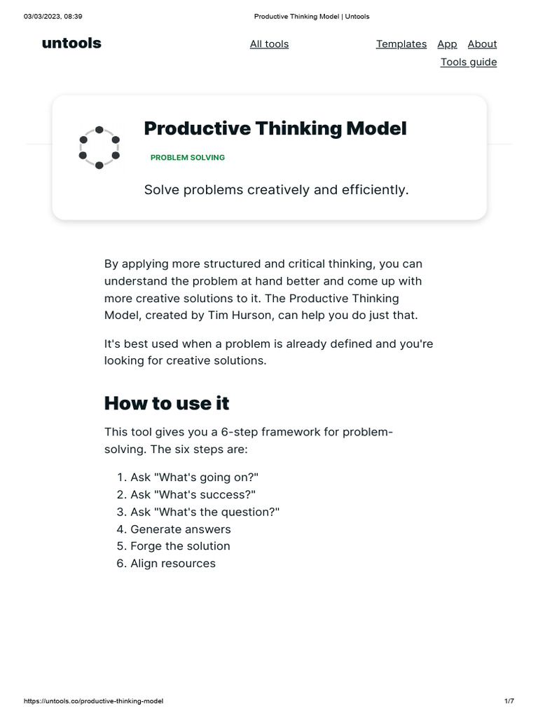 Productive Thinking Model - Untools | PDF | Sales | Brainstorming