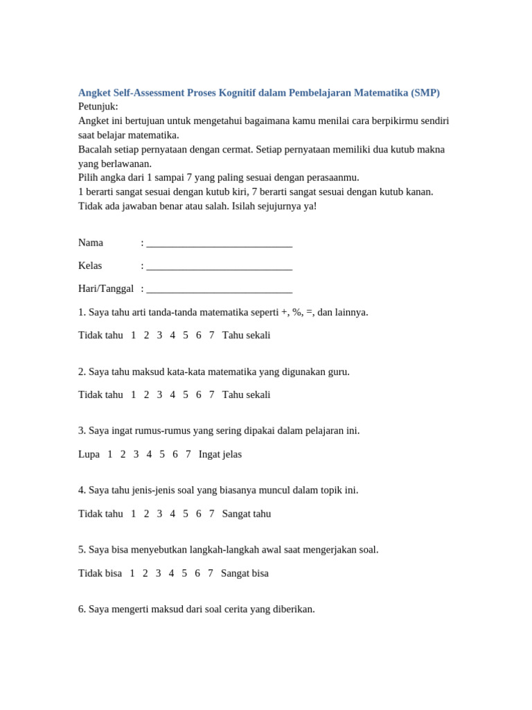 Angket Self Assessment SMP | PDF