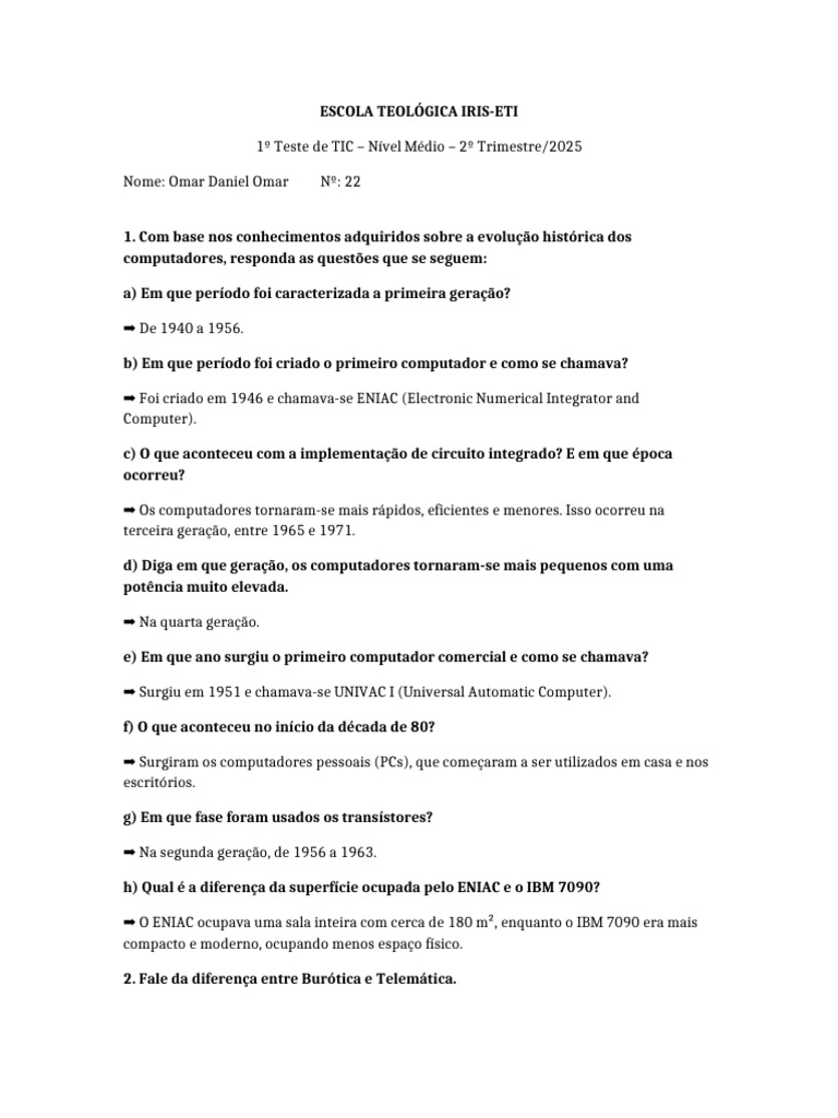 Teste TIC Omar Daniel Omar | PDF