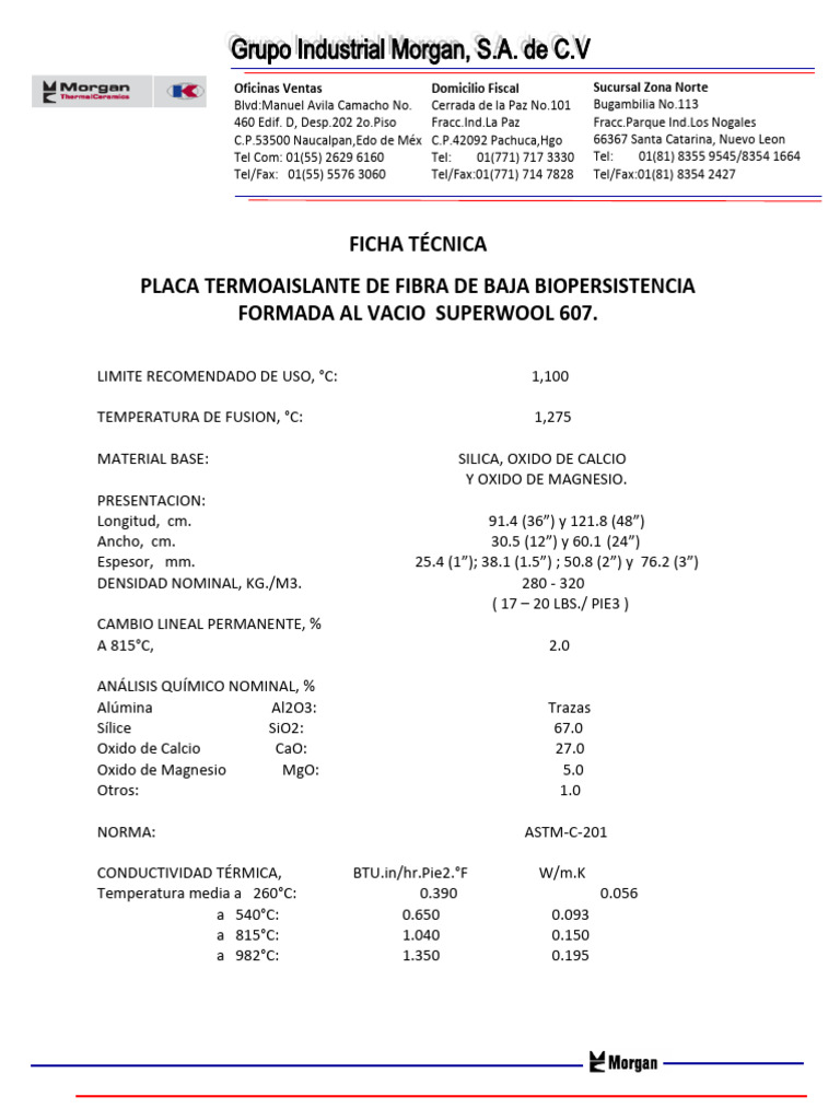 Placas Termoaislantes Superwool 607 | PDF | Química | Materiales