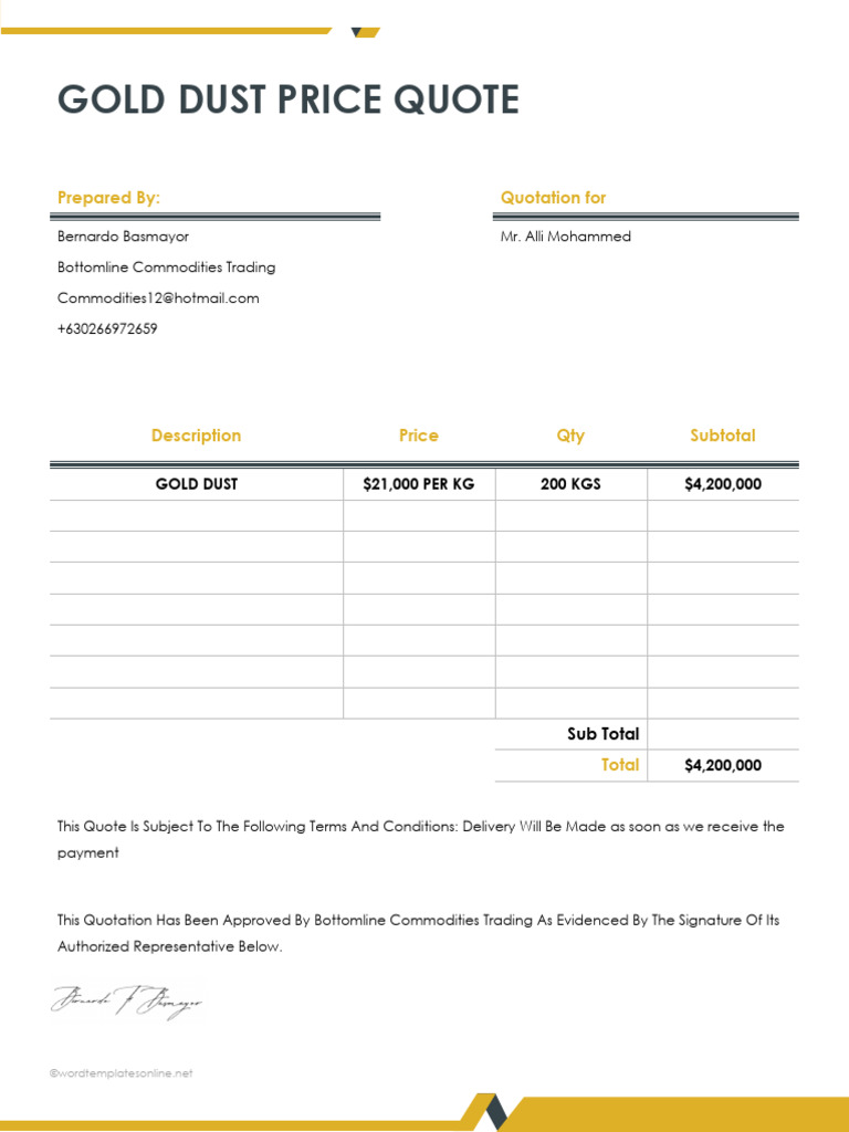 Gold Dust Price Quotation Summary | PDF
