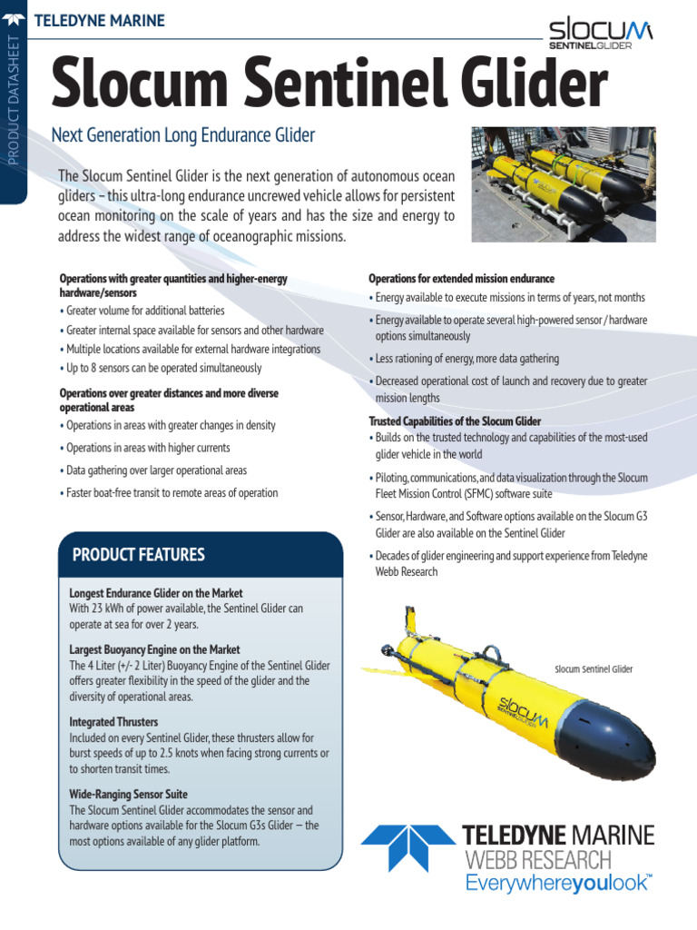 Teledyne Marine Slocum Sentinel Glider Data Sheet 2025 | PDF