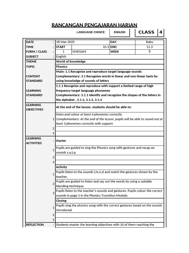 Rancangan Pengajaran Harian Pdf