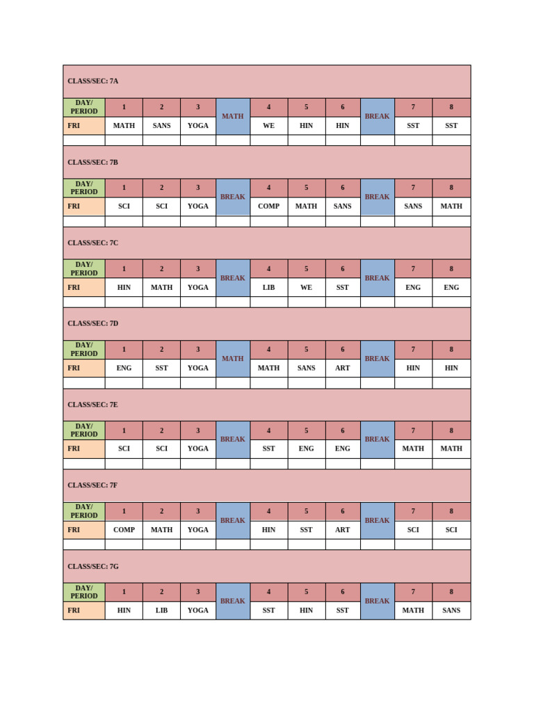 Class7 Friday Timetable | PDF