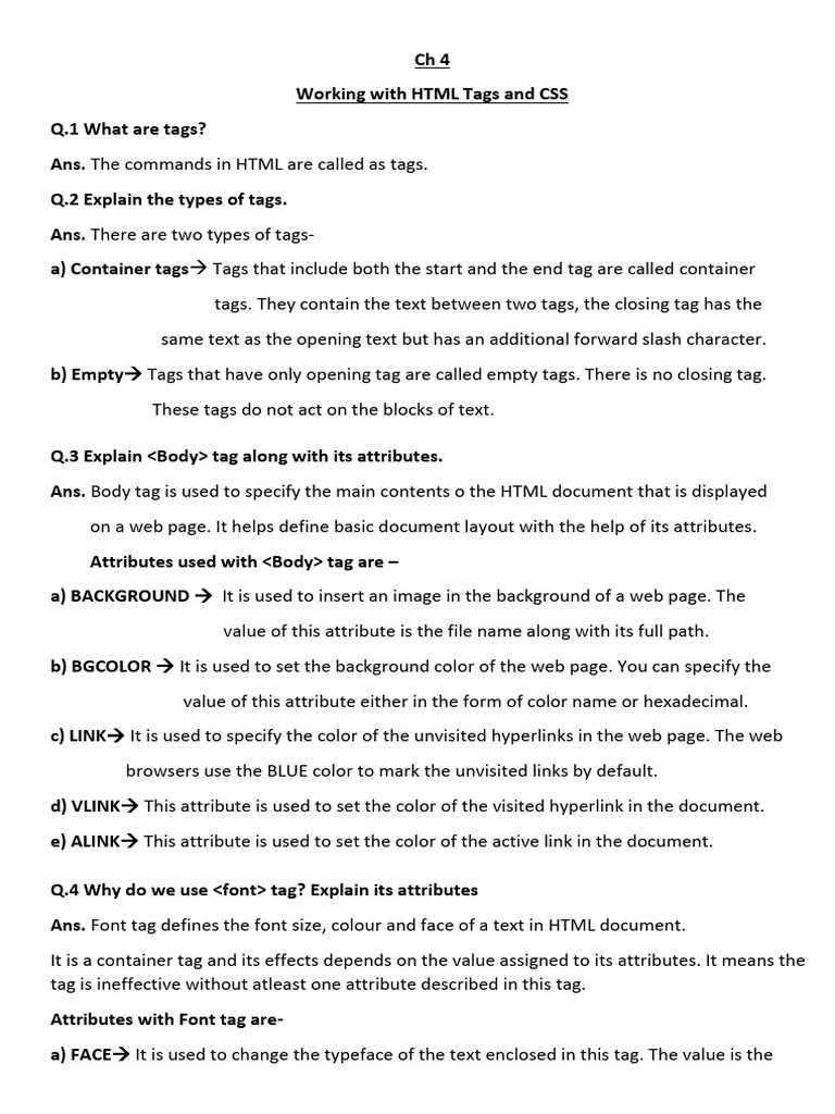 CH 4 Working With HTML Tags and CSS | PDF | Html Element | Html