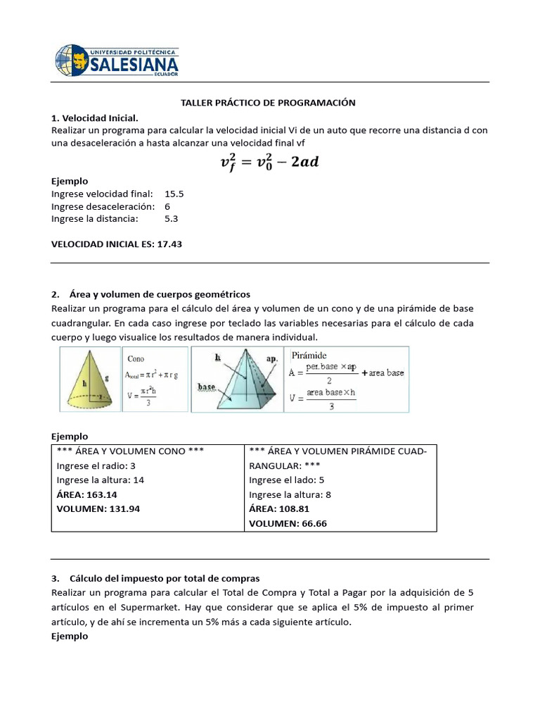 Taller #1a Alg. Básicos Python | PDF