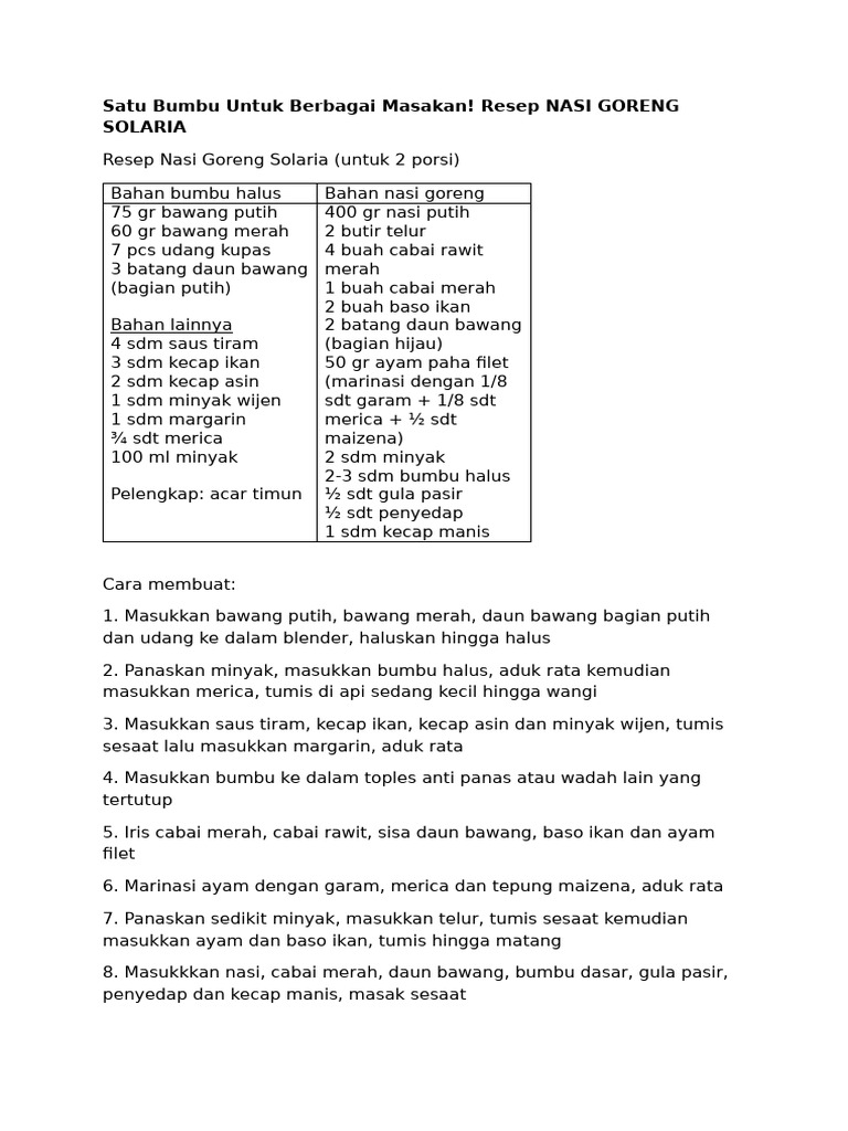 Nasi Goreng Solaria Devina | PDF