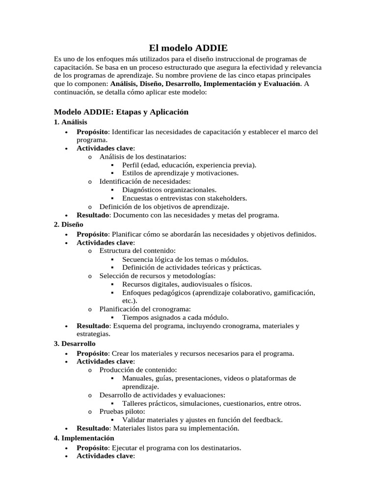 18.1 El Modelo ADDIE | PDF | Simulación | Aprendizaje