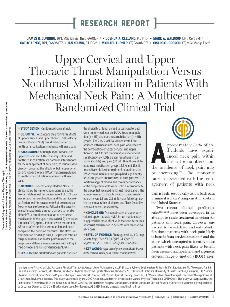 LECTURA CERVCAL 2012 Upper Cervical and Upper Thoracic Thrust ...
