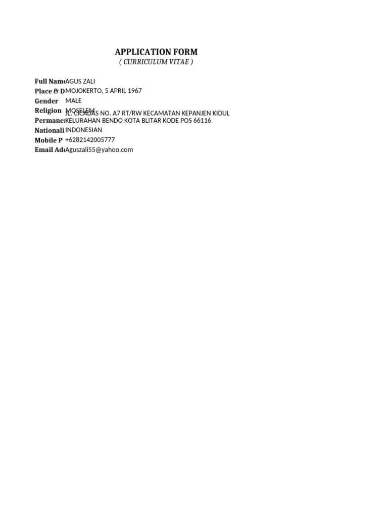 CV Agus Zali Formatted | PDF