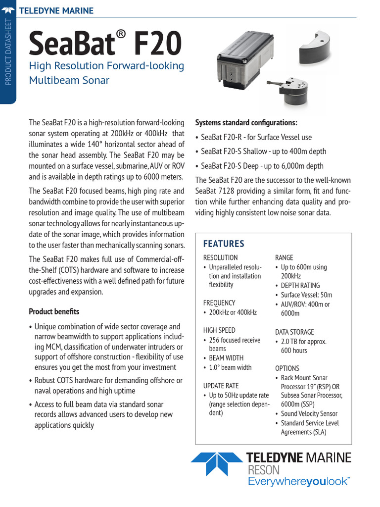 SeaBat F20 Multibeam Sonar Overview | PDF | Sonar | Equipment