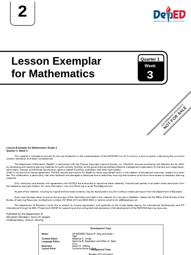 Grade 2 Math Lesson Exemplar Q1 W3 | PDF | Copyright | Curriculum
