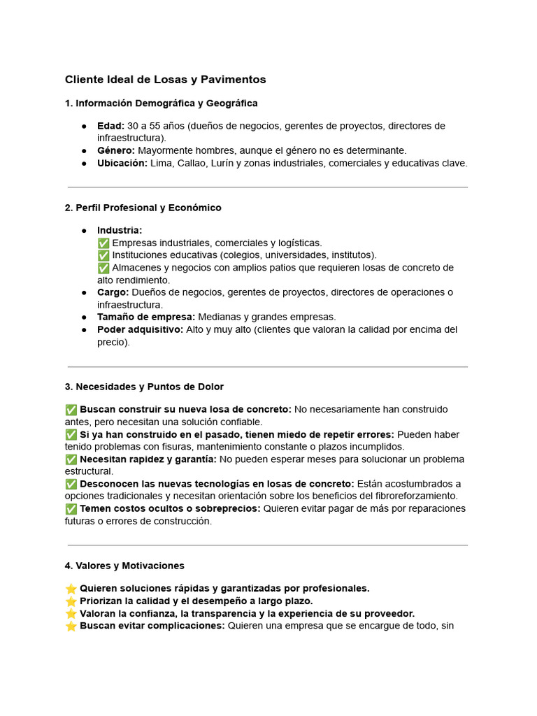 Perfil Cliente Ideal Pisos Industriales | PDF | Business | Economias