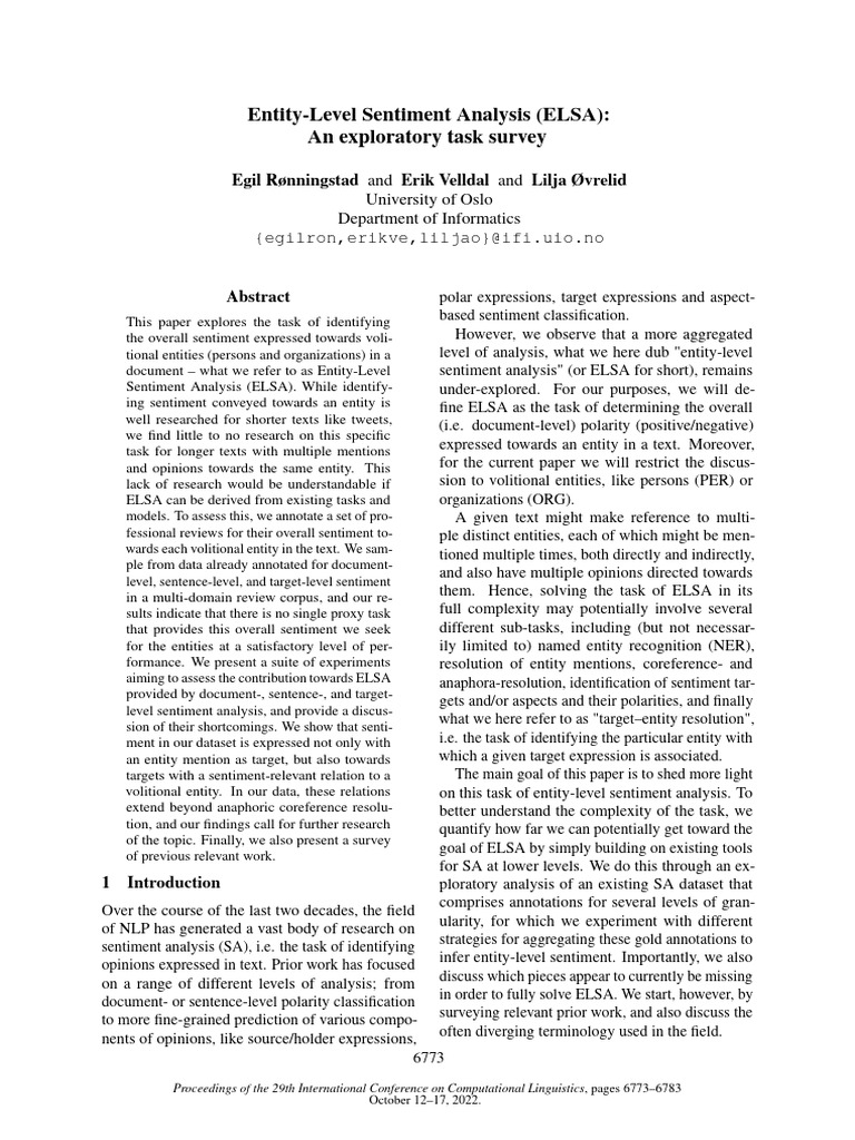 Entity-Level Sentiment Analysis (ELSA) | PDF | Information Science | Cognitive Science
